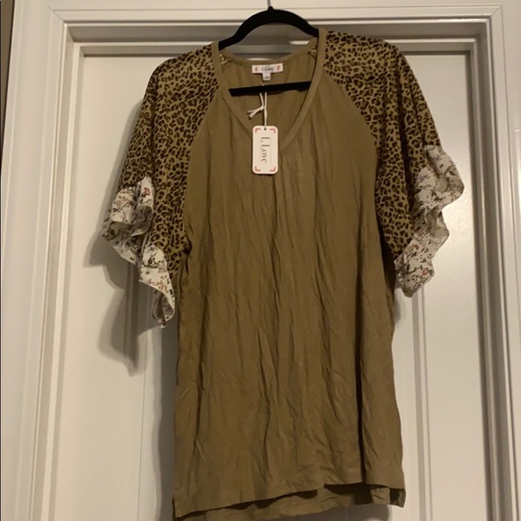 L Love | Tops | L Love Olive Leopard Bell Sleeve Top Nwt | Poshmark